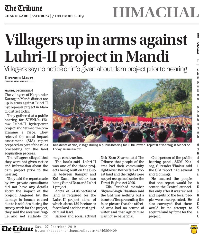 Press Note: 6 Dec 2019 | Villagers rise against Luhri II hydropower ...